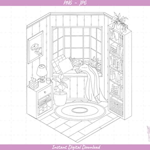 Cozy Corners Coloring Book / Digital Adult Coloring Book / Hand Drawn ...