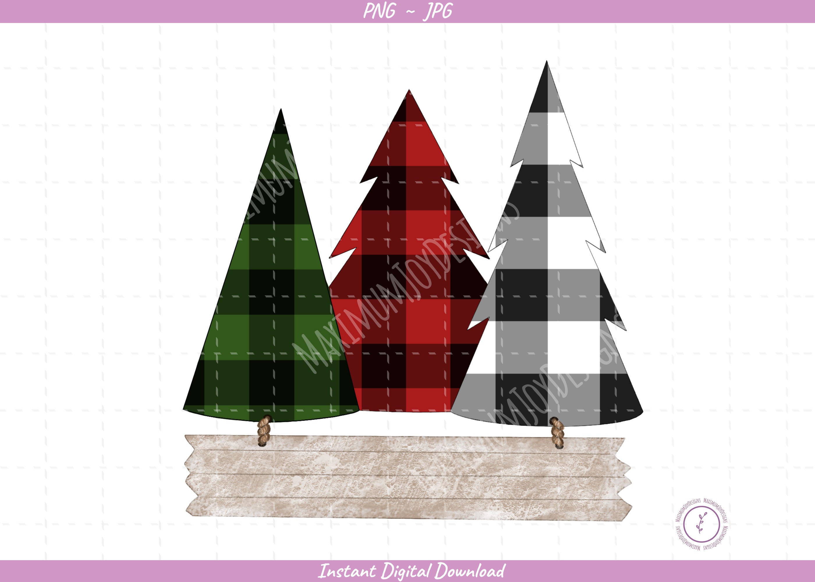 Buffalo Plaid Christmas Trees Sublimation Clip Art / Merry - Etsy