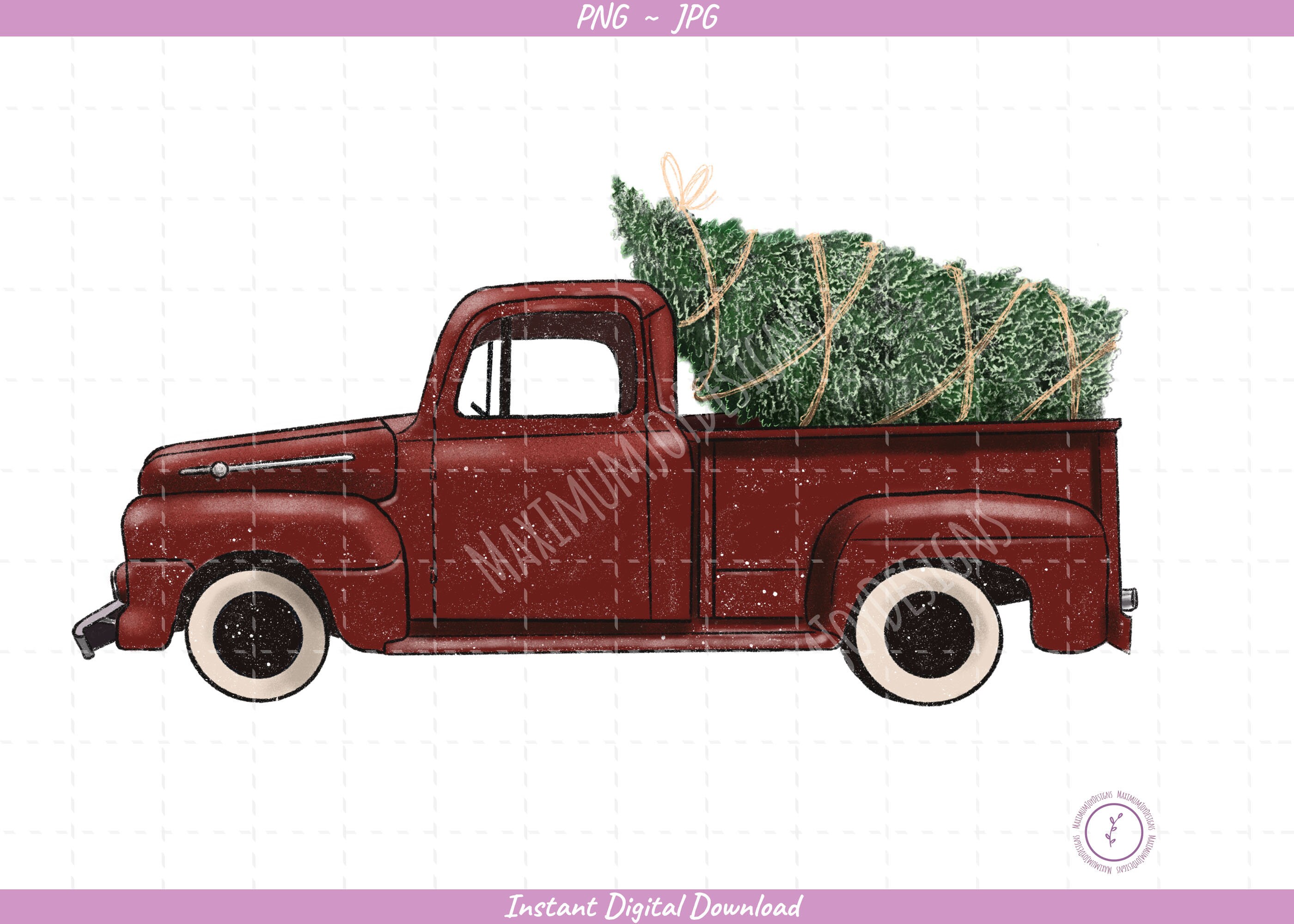 Christmas Truck Sublimation Clip Art / Farm Truck / Hand Drawn ...
