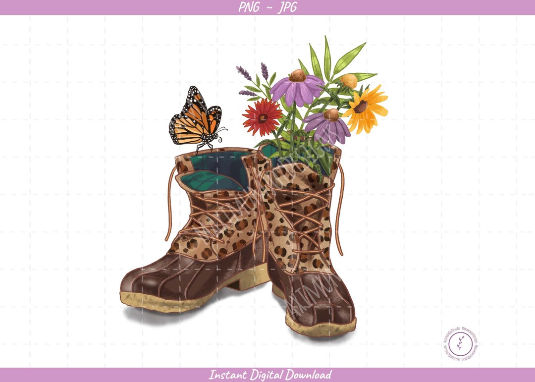 Cheetah Duck Boots Sublimation Clip Art / Boots With Wildflowers / Hand ...