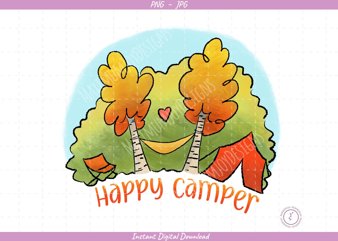 Happy Camper Sublimation Clip Art / Love Camping / Hand Drawn / Digital ...