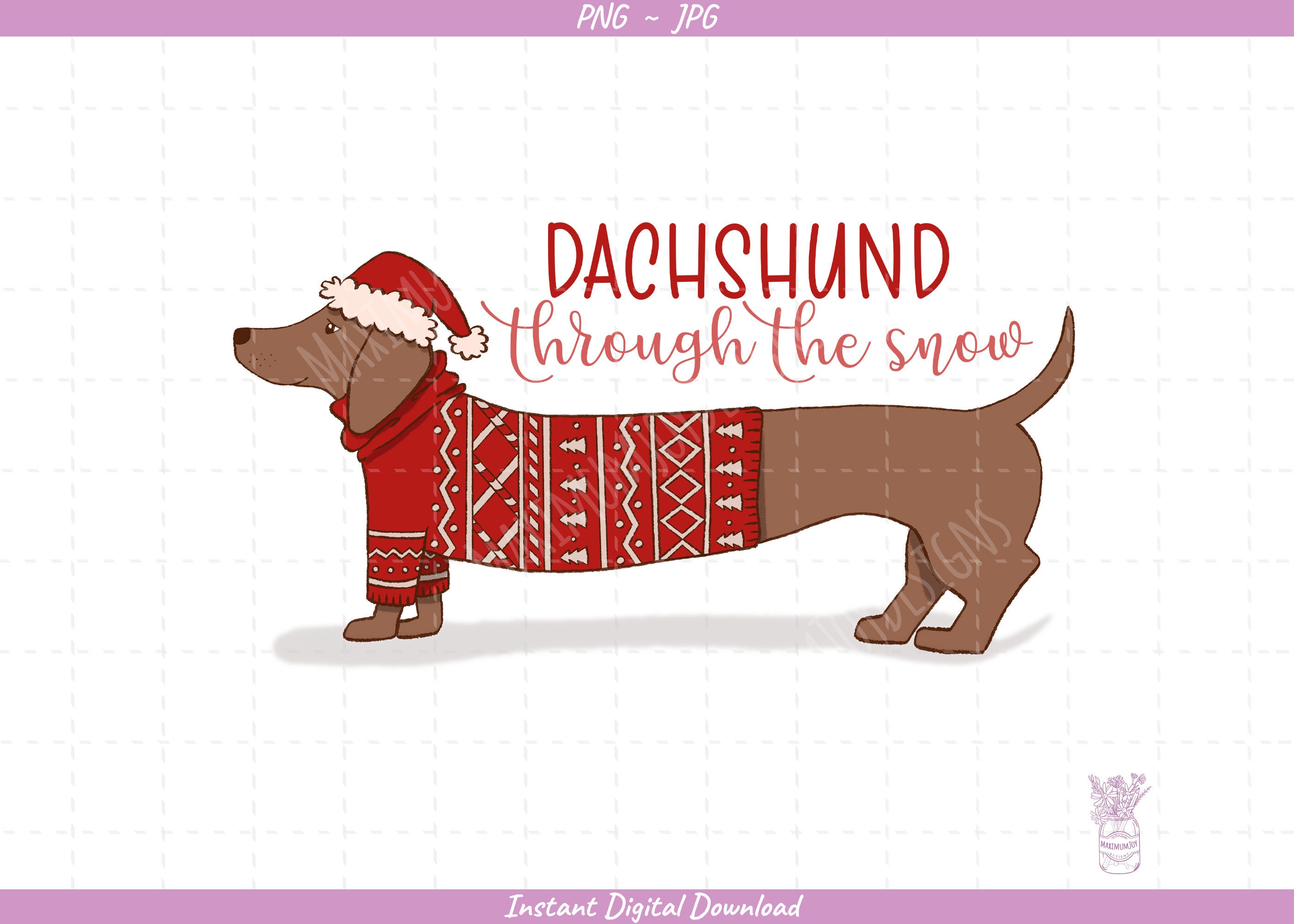 Dachshund Through the Snow Sublimation Clip Art / Christmas Dachshund ...