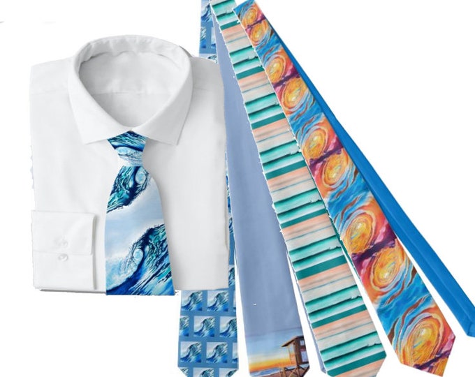 Men's Light Blue Necktie Nami Japanese Wave Tie Light Blue With White ...