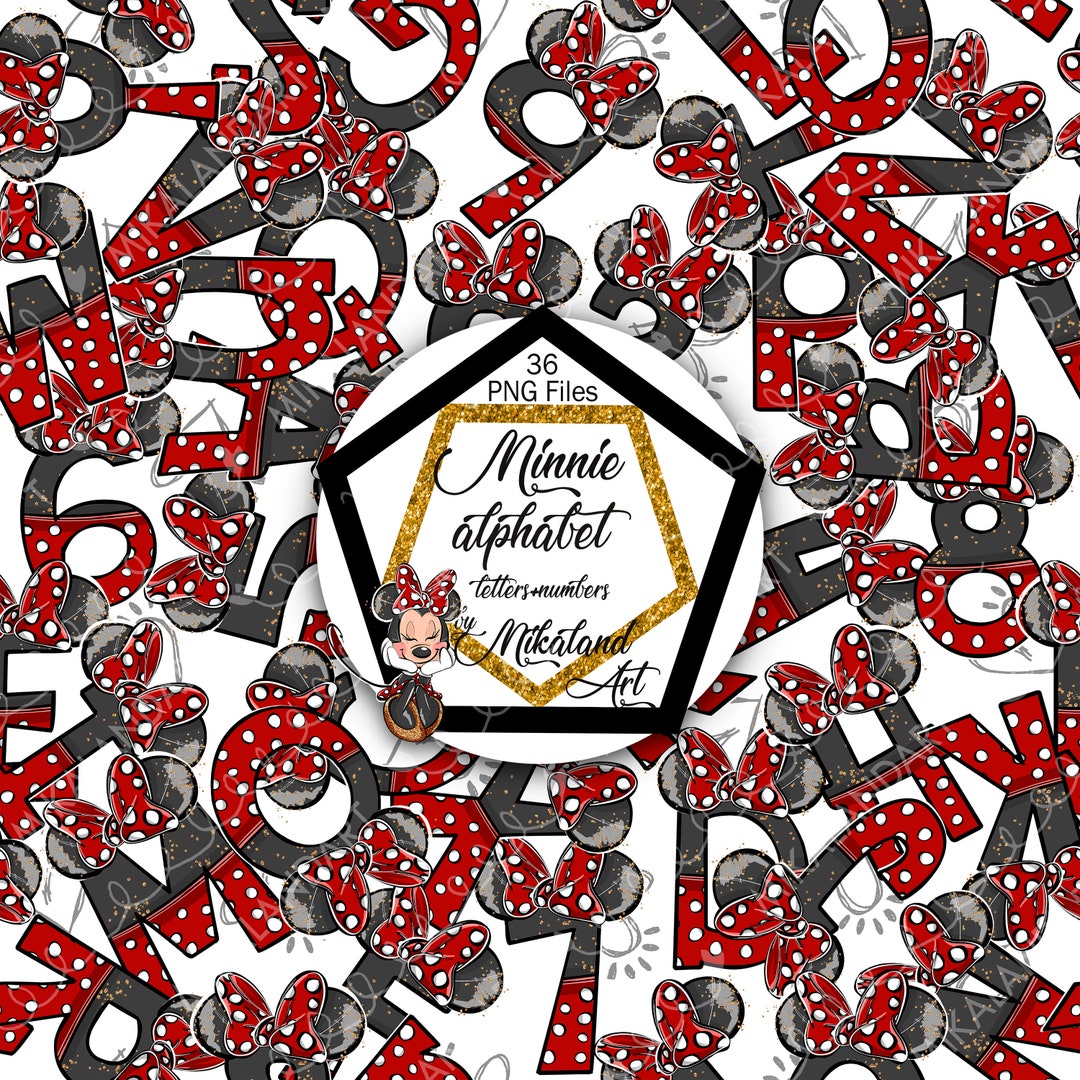 Minnie Mouse Hand-drawn Letters and Numbers, Red Gold Grey Black ...