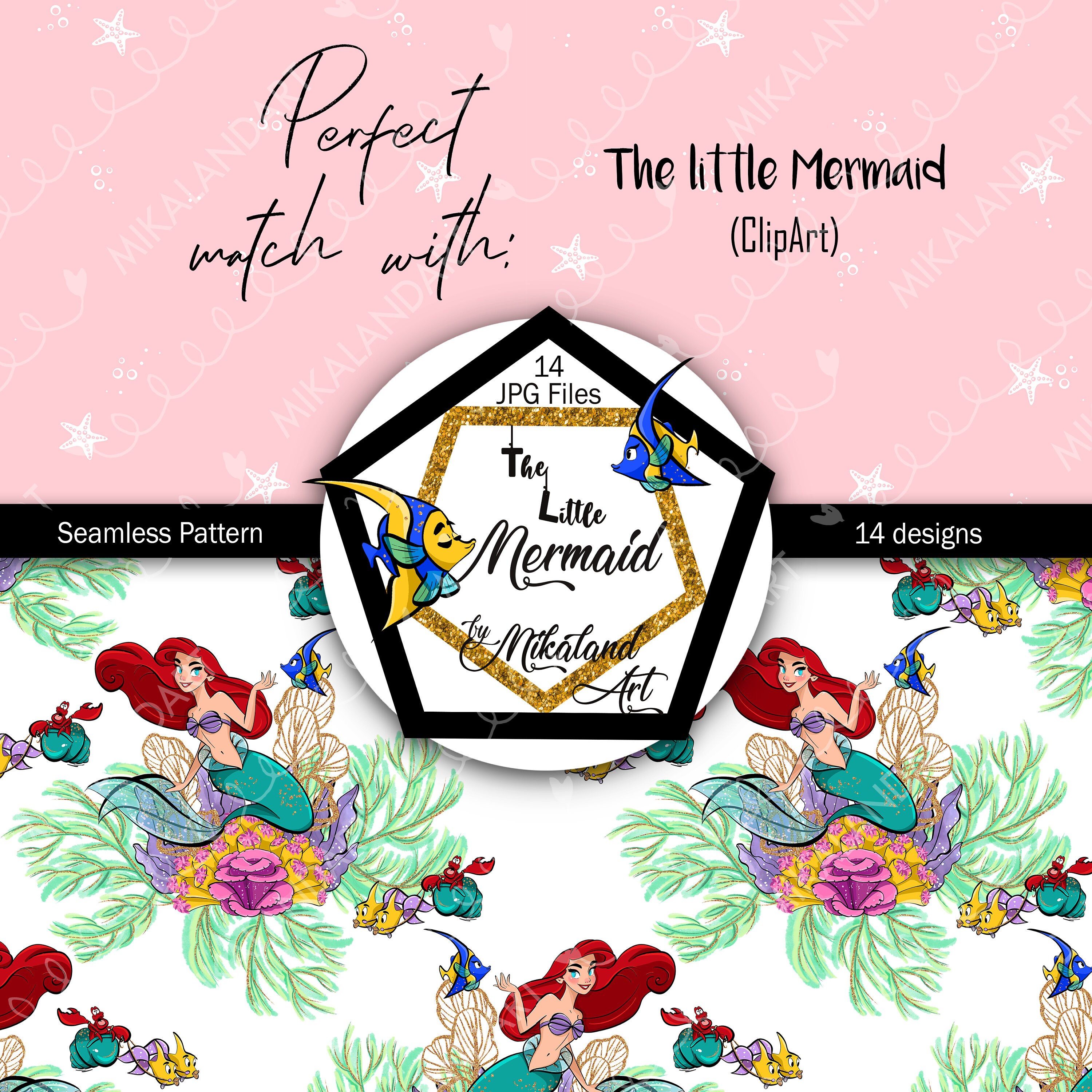 The Little Mermaid Seamless Pattern, Ariel Seamless Pattern, Under the ...