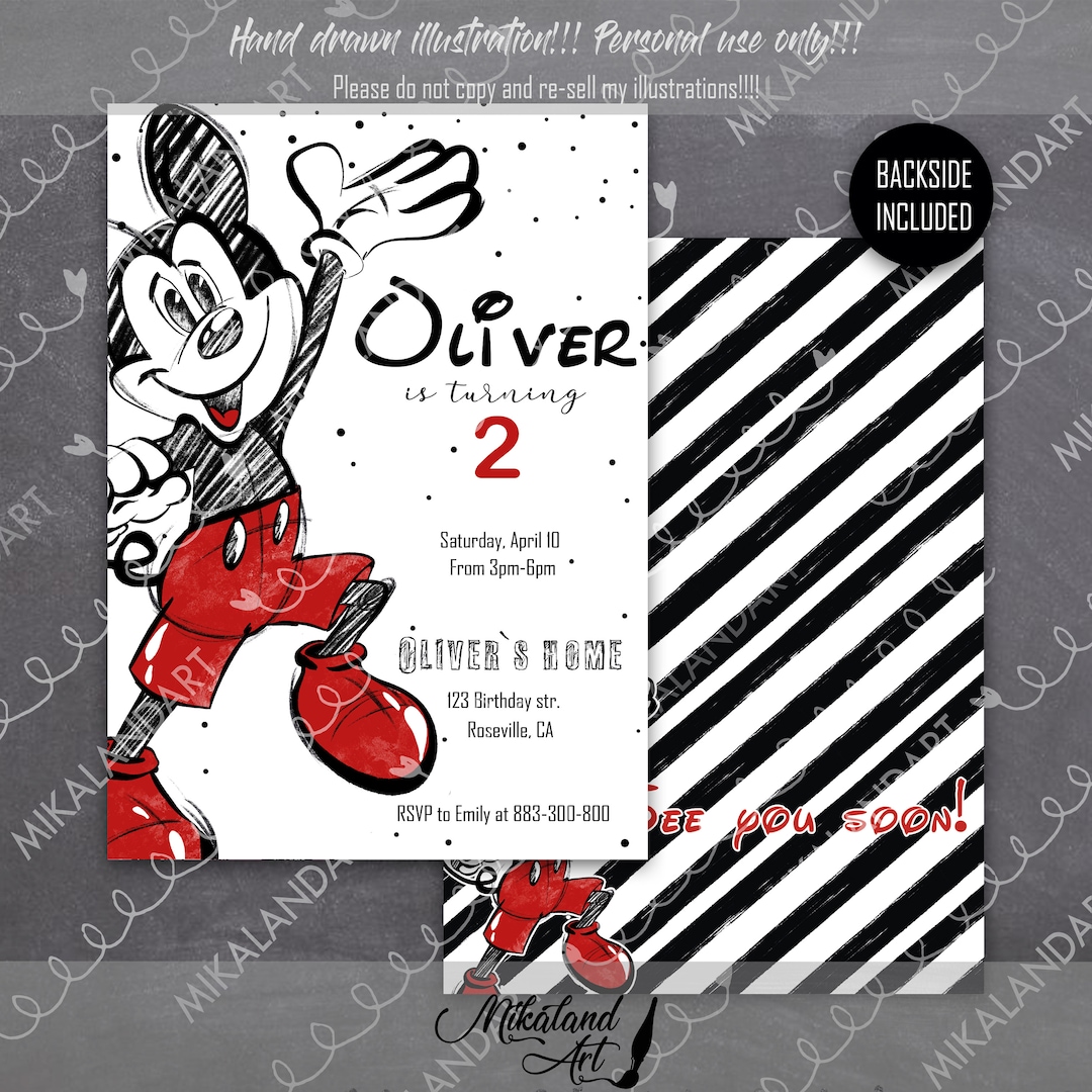 Mickey Mouse Birthday Invitation, Mickey Mouse Party Invitation, Simple ...