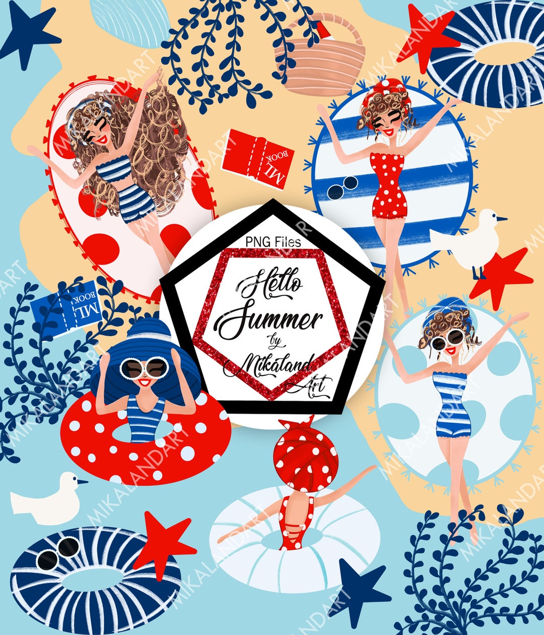 Summer Clipart, Summer Beach Digital, Hand Drawn PNG, Beach Girls Fun ...