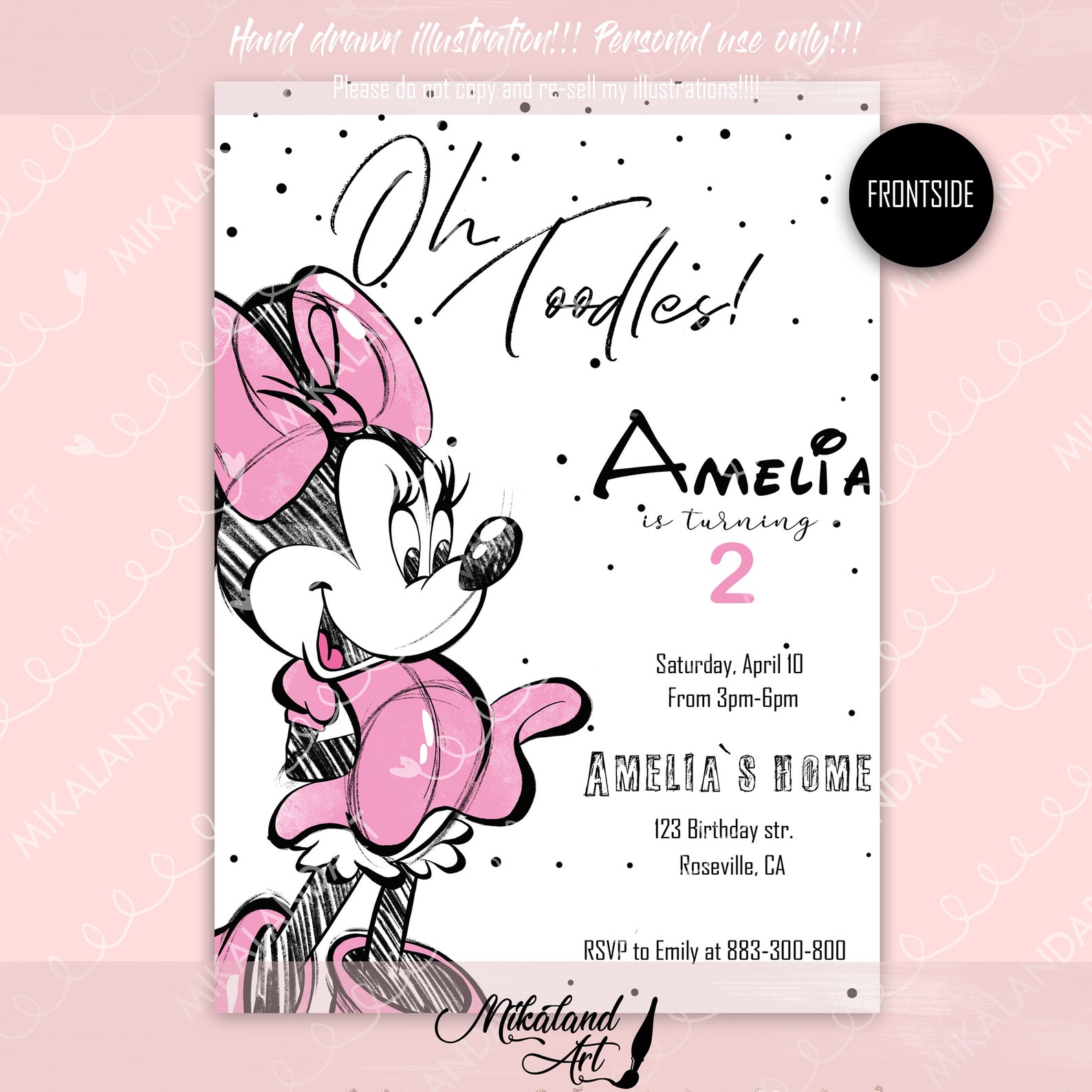 Minnie Mouse Birthday Invitation Minnie Mouse Pink Invite - Etsy