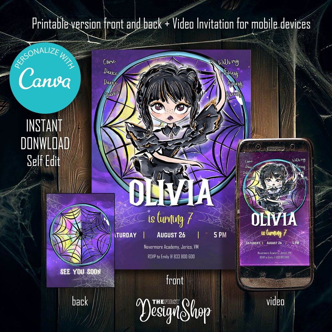 Wednesday Birthday Invitation | Digital Printable Invitation ...