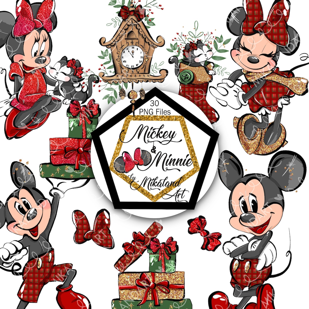 Mickey Minnie Mouse Hand-drawn PNG Files, Red Gold Green Glitter ...