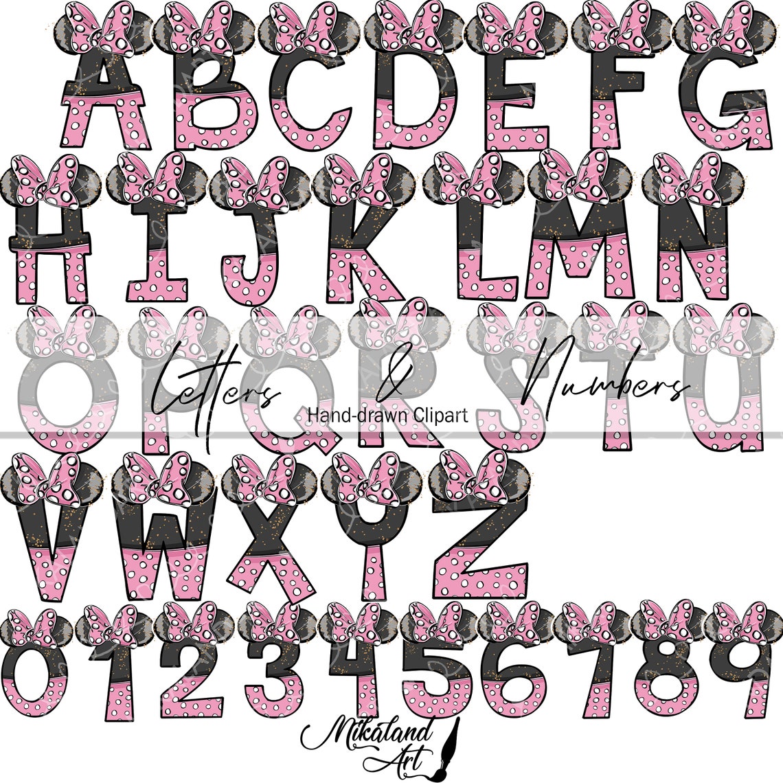 Minnie Mouse PINK Alphabet Hand-drawn Clipart Letters and - Etsy