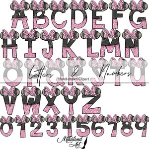 Minnie Mouse PINK Alphabet Hand-drawn Clipart Letters and Numbers, Pink ...