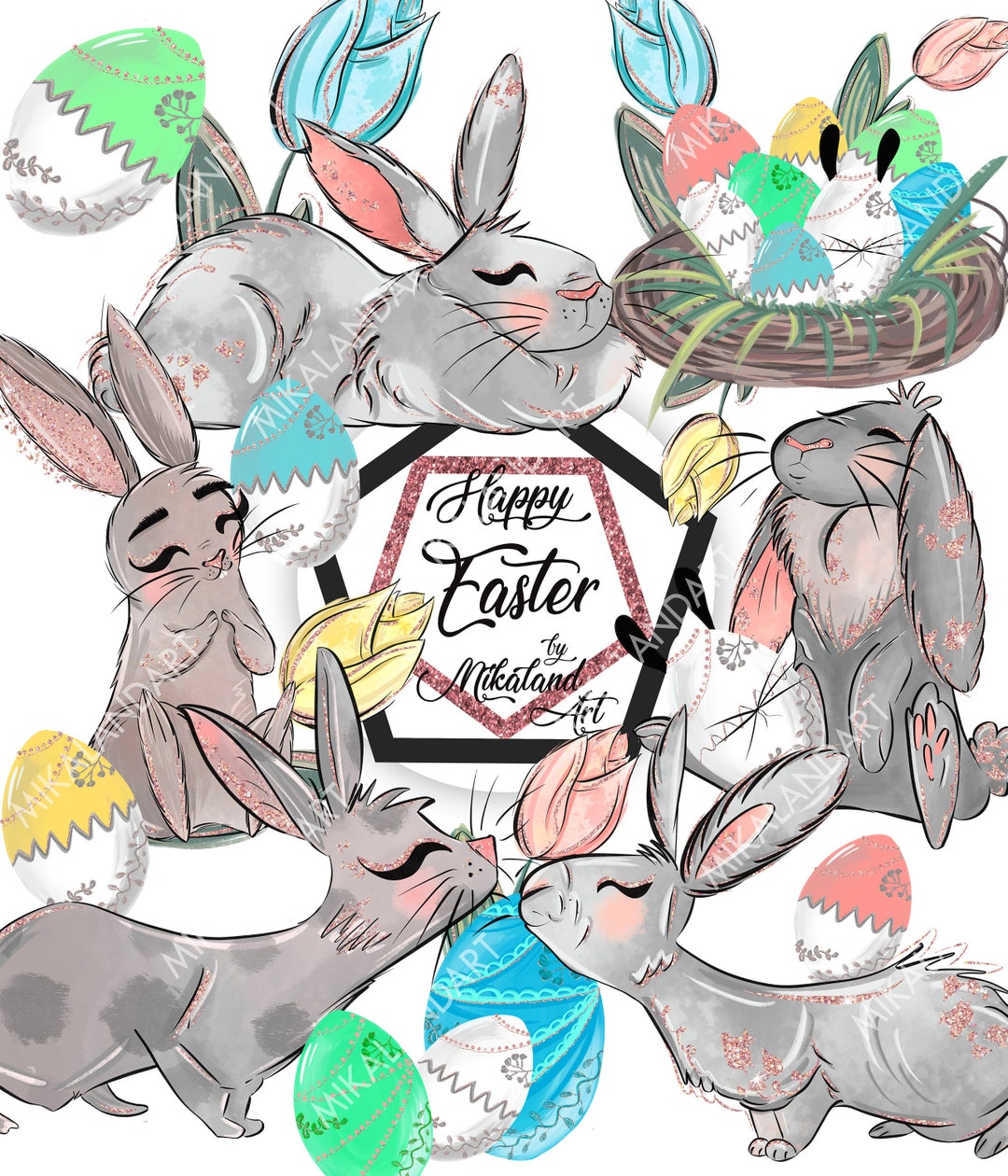 Easter Clipart, Bunny Clipart, Easter Eggs, Easter Bunny Stickers ...