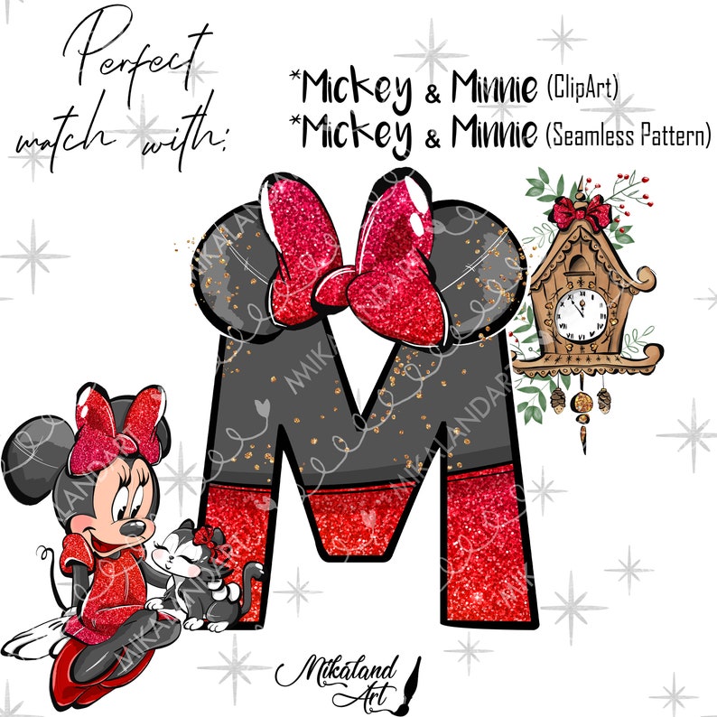 Minnie Mouse Alphabet Hand-drawn Clipart Letters and Numbers - Etsy ...