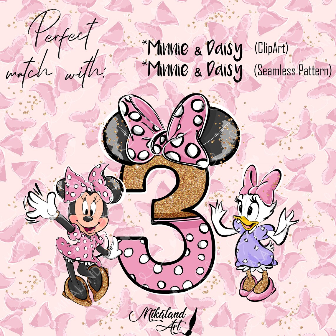 Minnie Mouse PINK&GOLD Alphabet Hand-drawn Clipart Letters and Numbers ...