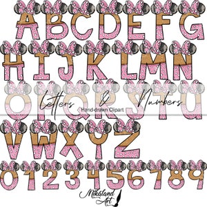 Minnie Mouse PINK&GOLD Alphabet Hand-drawn Clipart Letters and Numbers ...