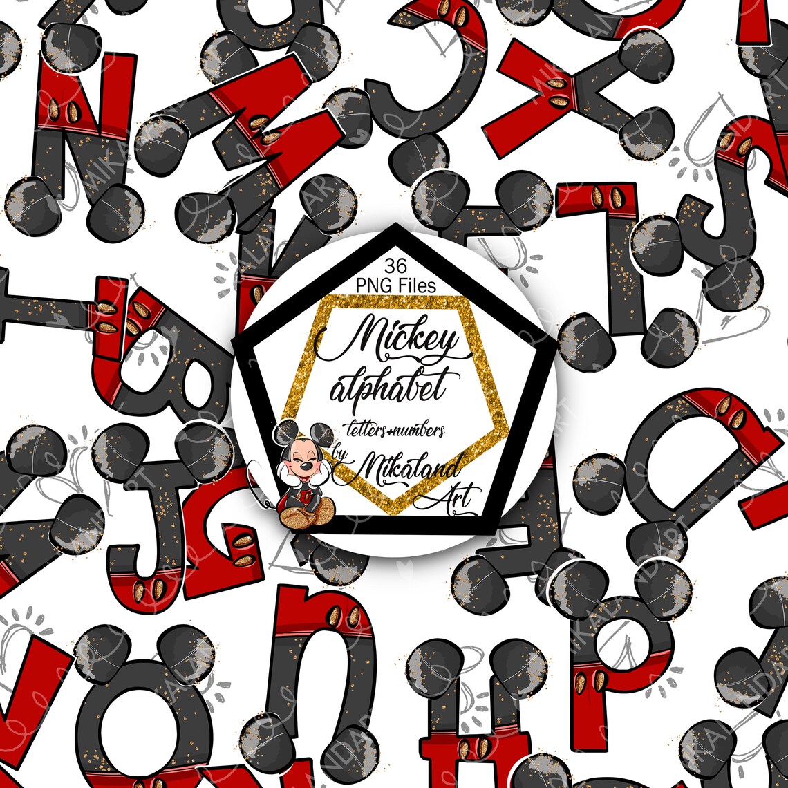 Mickey Mouse Alphabet Hand-drawn Clipart Letters and Numbers | Etsy Canada