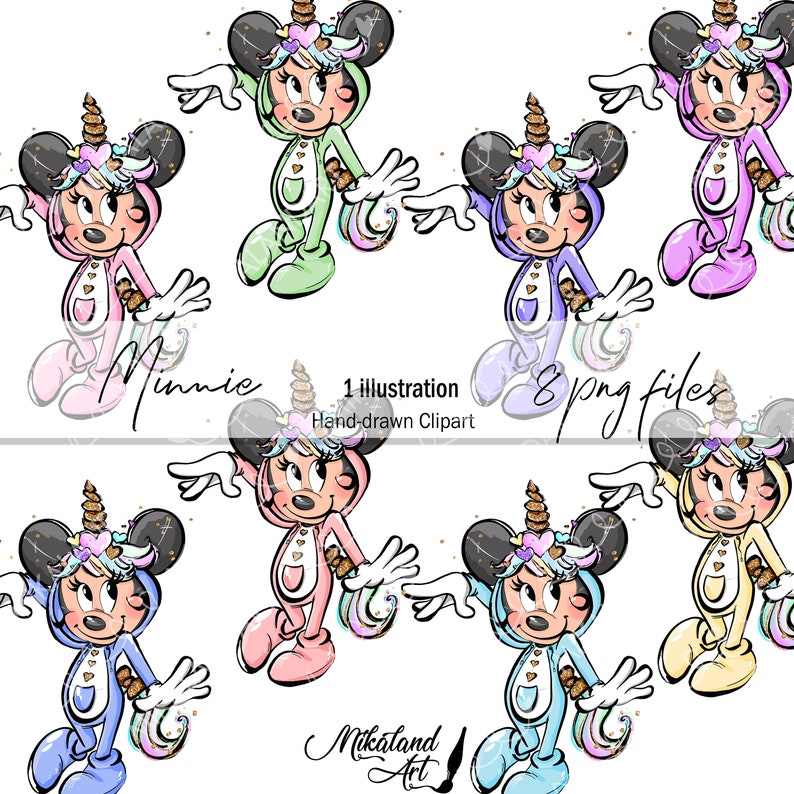 Minnie Mouse Unicorn Costume Illustration, Hand-drawn Clip Art, Pink ...