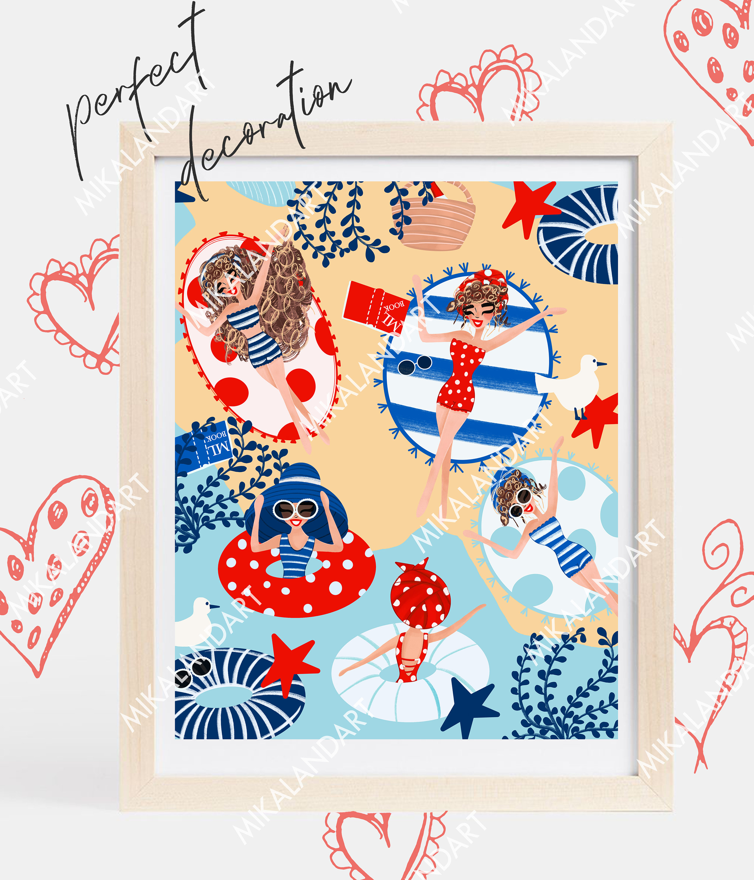 Summer Clipart, Summer Beach Digital, Hand Drawn PNG, Beach Girls Fun ...