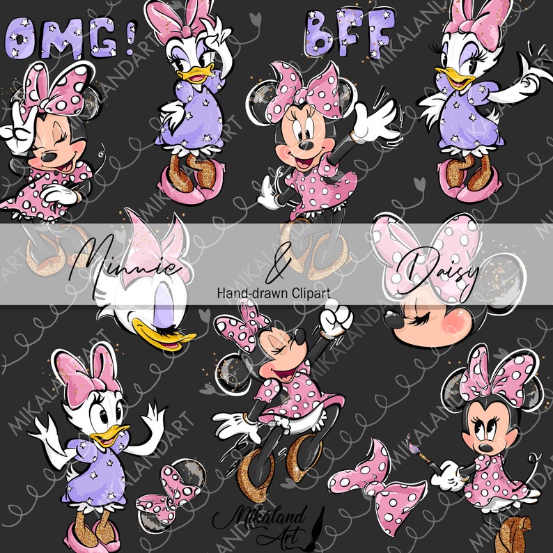 Minnie Mouse Daisy Duck Best Friends Forever, Hand-drawn Clip Art PNG ...