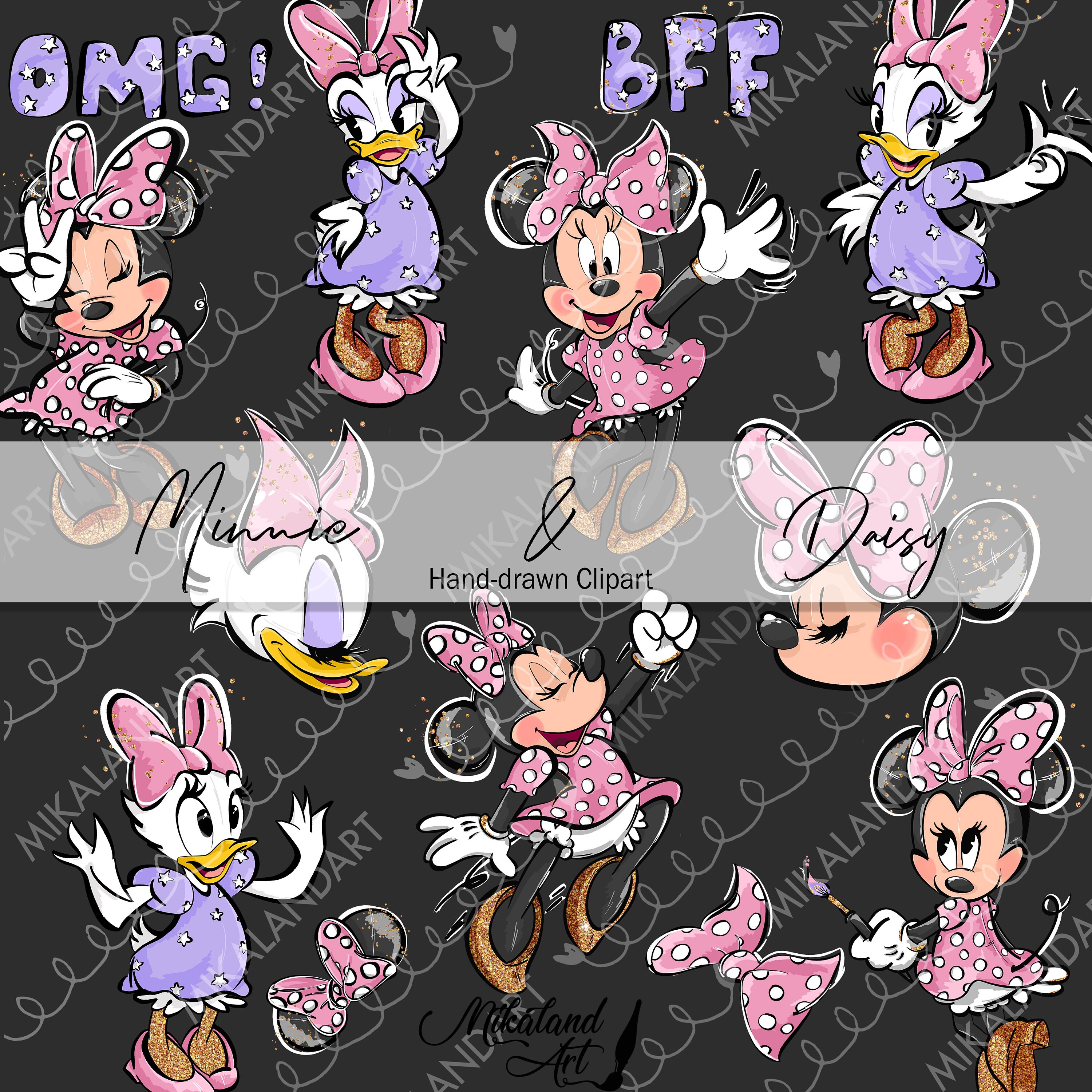 Minnie Mouse Daisy Duck Best Friends Forever Hand-drawn Clip - Etsy