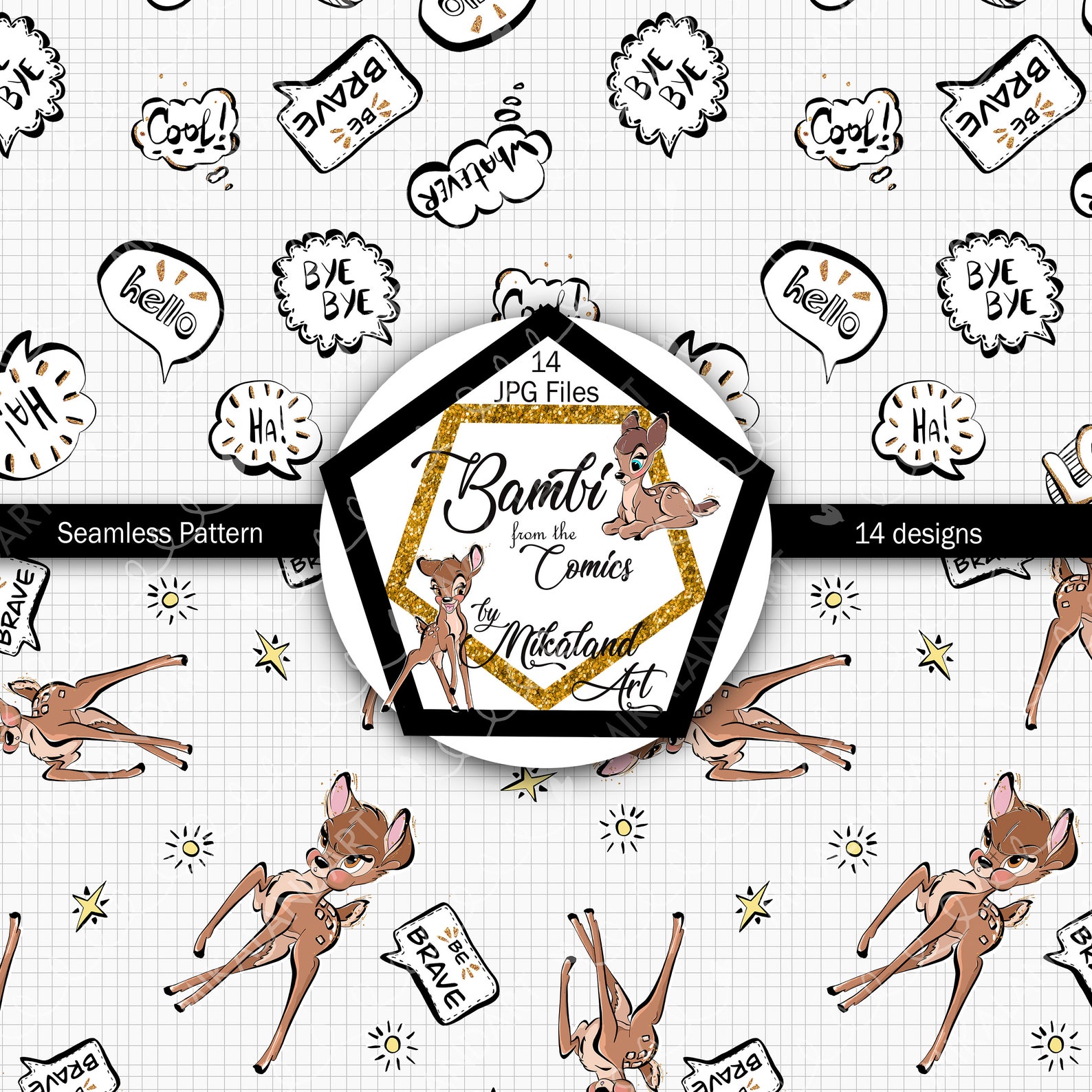 Bambi Comic Cartoon Animation Seamless Pattern Hand-drawn - Etsy