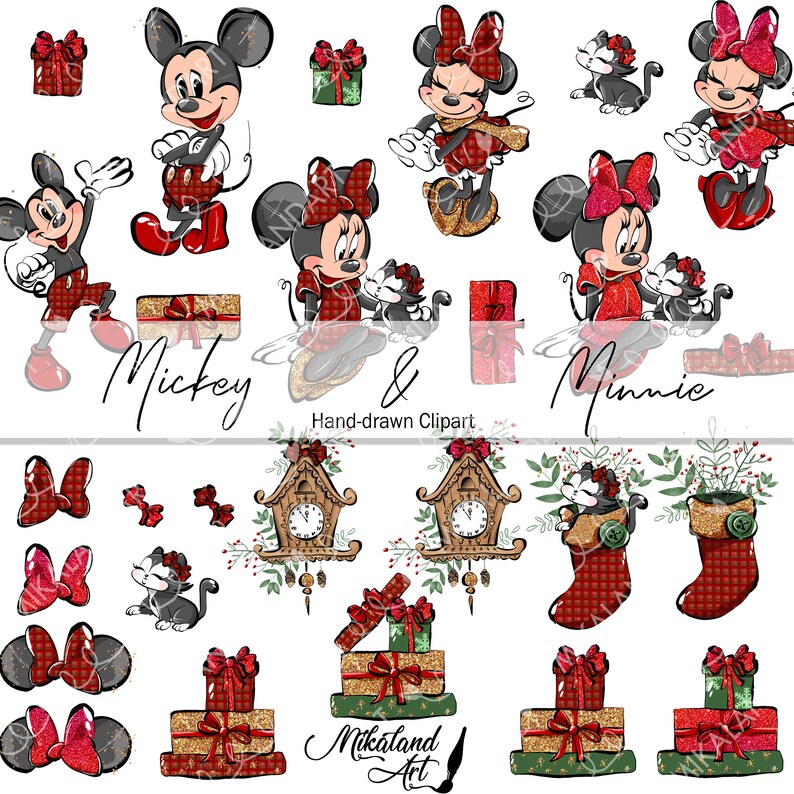Mickey Minnie Mouse Hand-drawn PNG Files Red Gold Green - Etsy