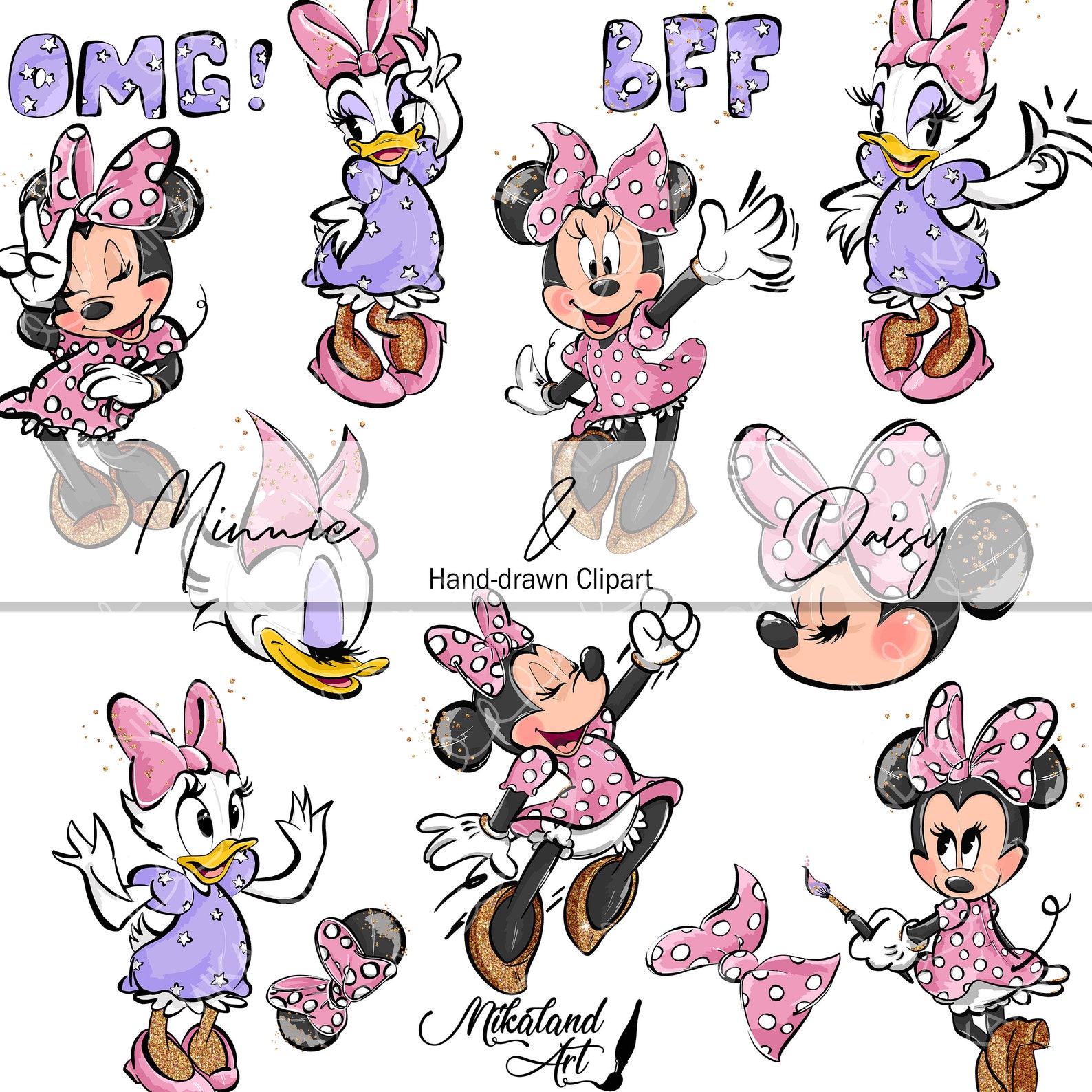 Minnie Mouse Daisy Duck Best Friends Forever Hand-drawn Clip - Etsy