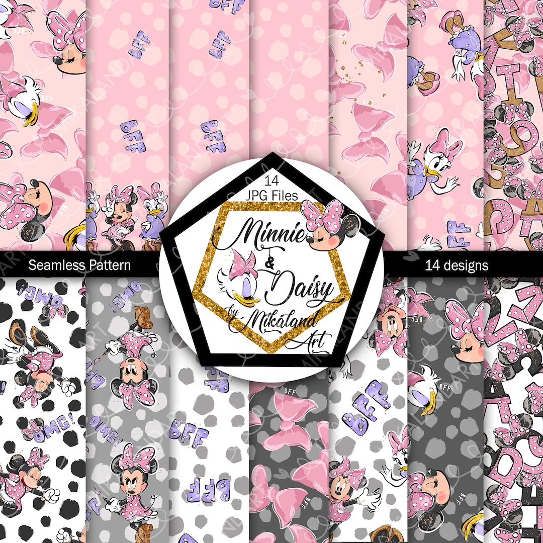 Minnie Mouse Daisy Duck Best Friends Seamless Pattern, Hand-drawn Files ...