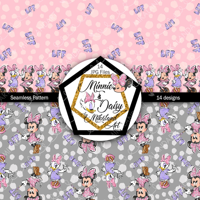 Minnie Mouse Daisy Duck Best Friends Seamless Pattern, Hand-drawn Files ...