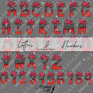Minnie Mouse Alphabet Hand-drawn Clipart Letters and Numbers - Etsy ...