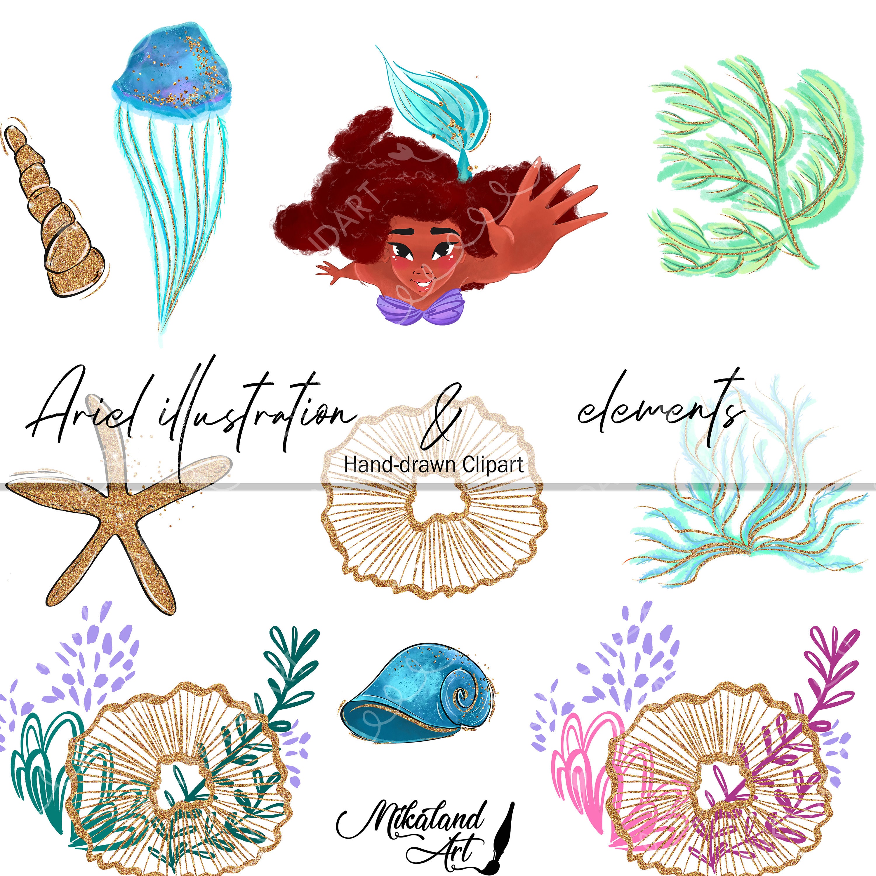 La Sirenita 2023 Archivos PNG dibujados a mano Nuevo Ariel - Etsy España