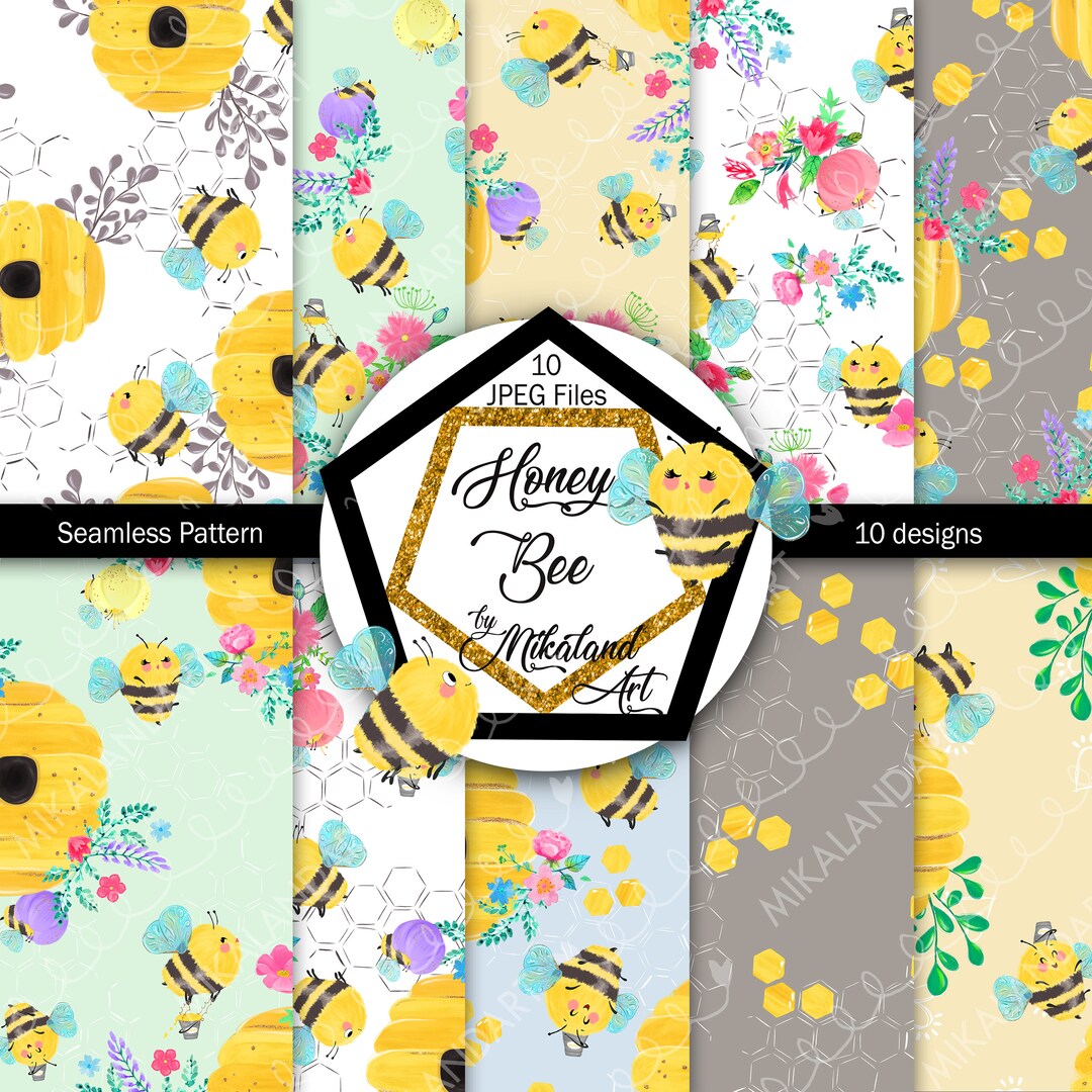 Honey Bee Seamless Pattern, Bees Seamless Paper, Cute Bee Background ...