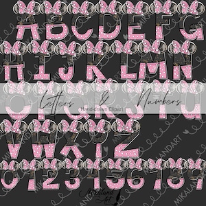 Minnie Mouse PINK Alphabet Hand-drawn Clipart Letters and Numbers, Pink ...