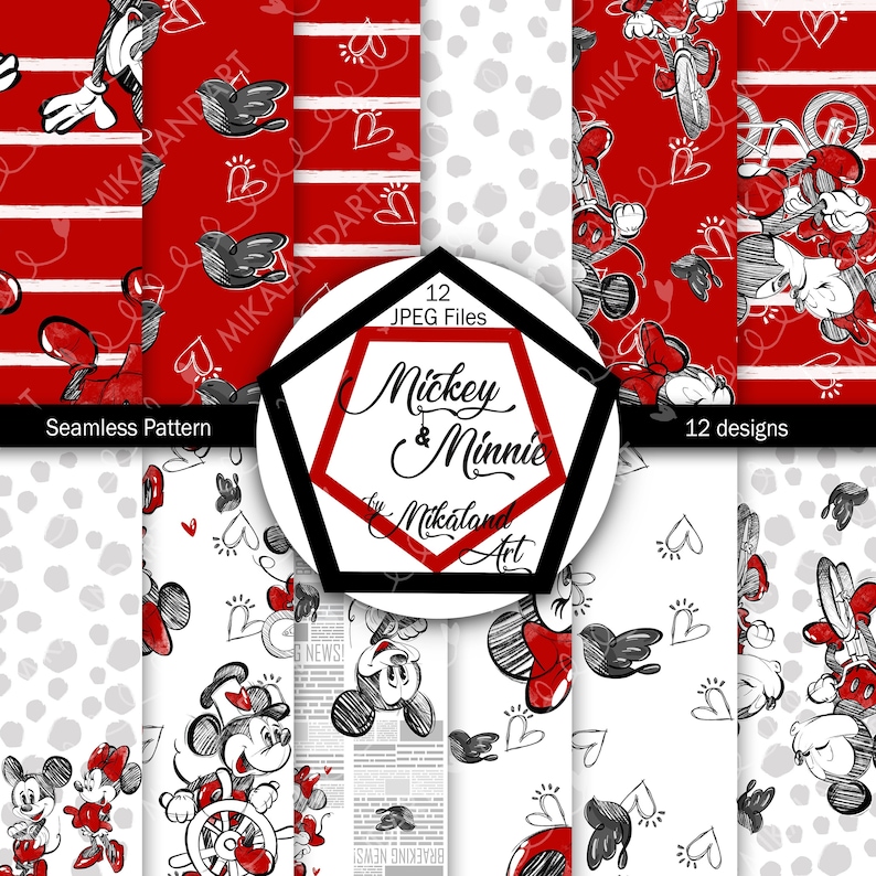 Mickey Minnie Retro Sketch Seamless Pattern Hand-drawn Files - Etsy