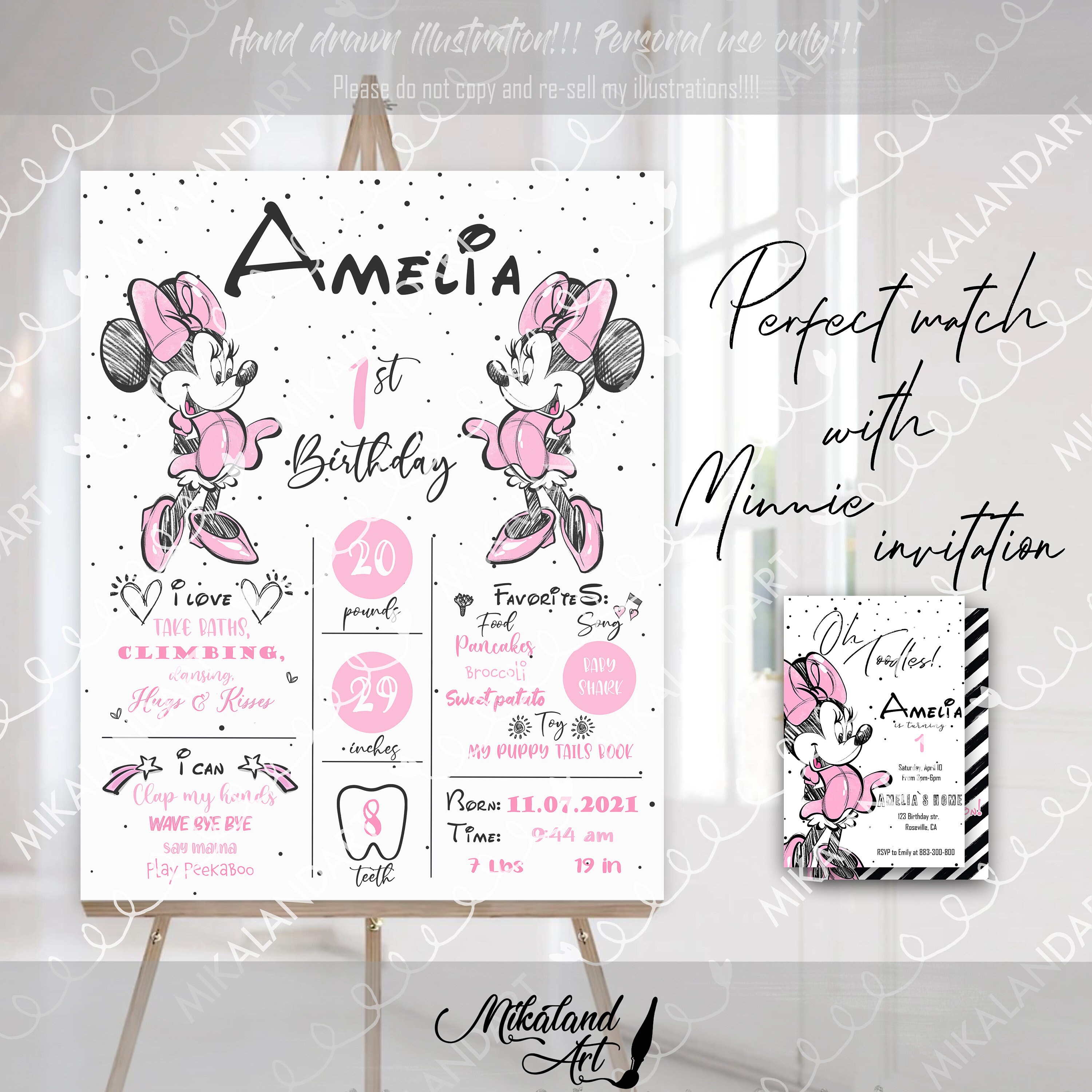 Minnie Mouse First Birthday Party Sign, Minnie Pink Birthday Board, 1st ...