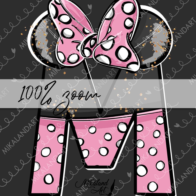 Minnie Mouse PINK Alphabet Hand-drawn Clipart Letters and Numbers, Pink ...