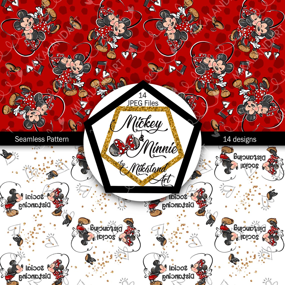 Mickey Minnie Mouse Seamless Pattern Hand-drawn Files Red | Etsy