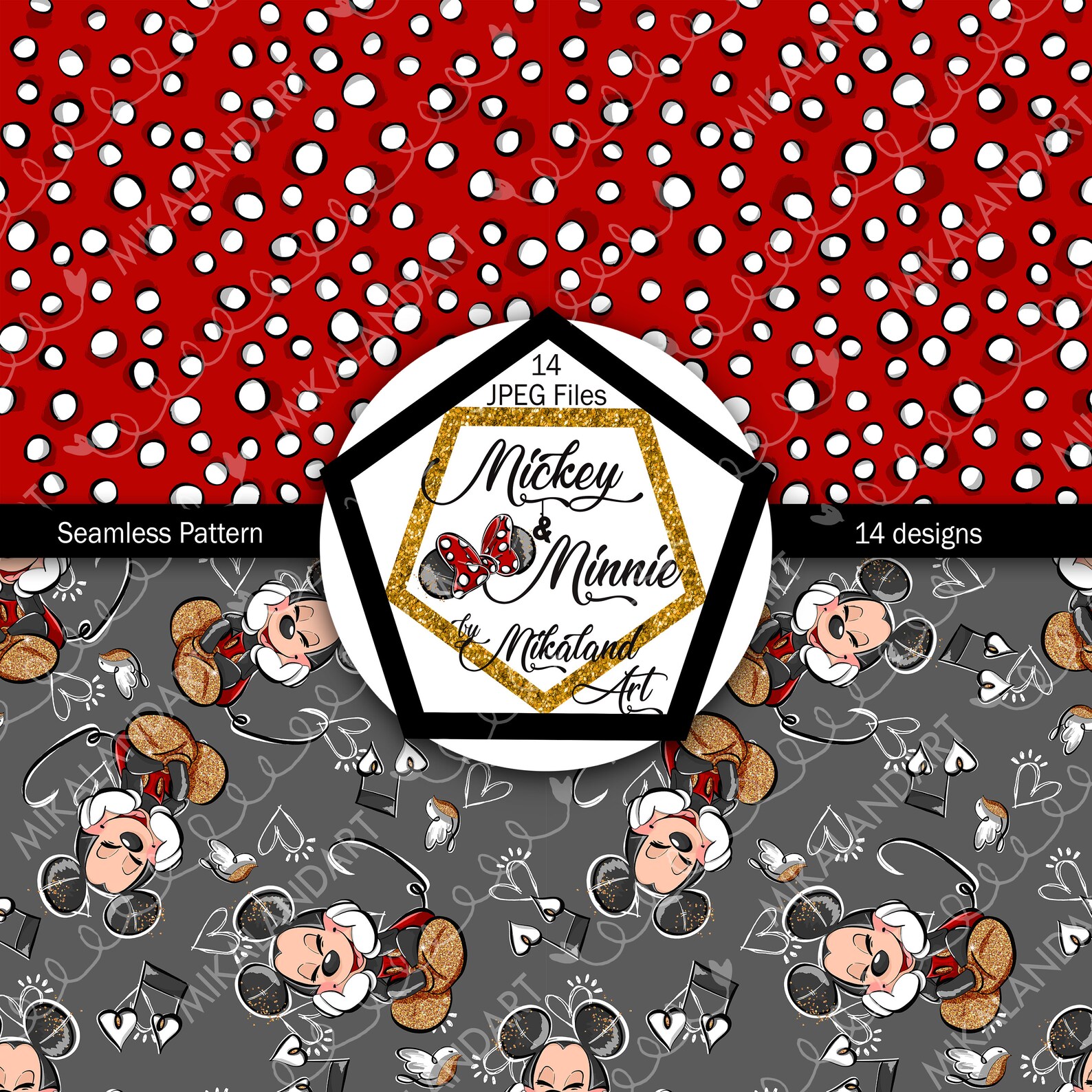 Mickey Minnie Mouse Seamless Pattern Hand-drawn Files Red | Etsy