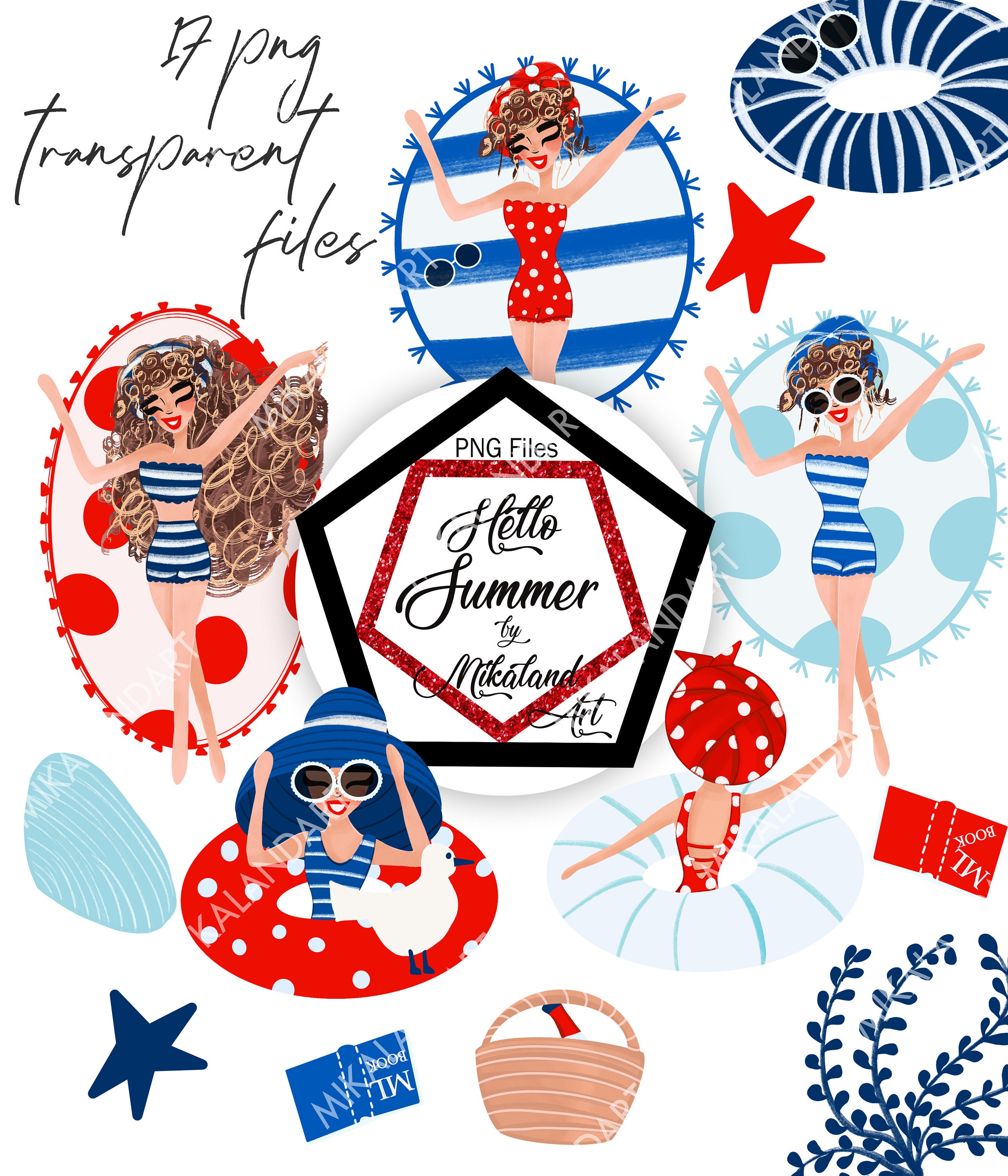 Summer Clipart, Summer Beach Digital, Hand Drawn PNG, Beach Girls Fun ...