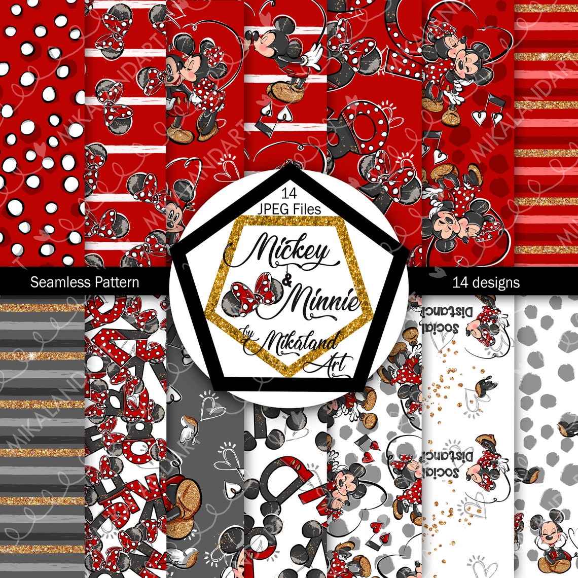 Mickey Minnie Mouse Seamless Pattern Hand-drawn Files Red | Etsy