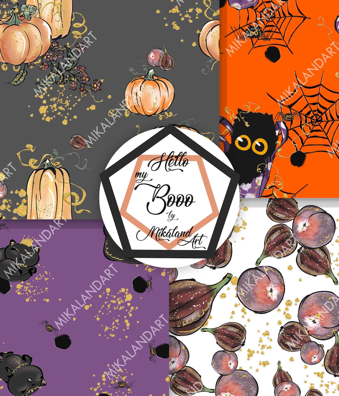 Halloween Pattern, Cute Spider Paper, Cute Black Cat Pattern, Pumkin ...