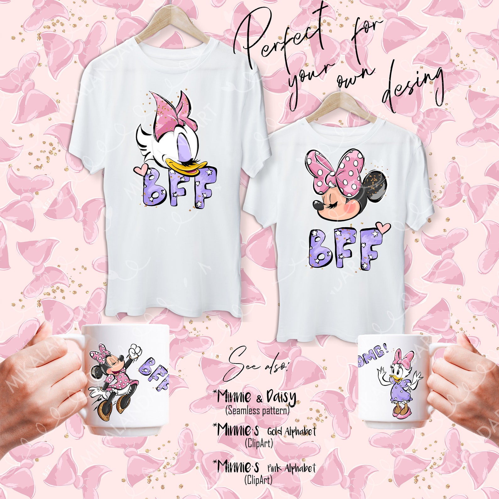 Minnie Mouse Daisy Duck Best Friends Forever, Hand-drawn Clip Art PNG ...