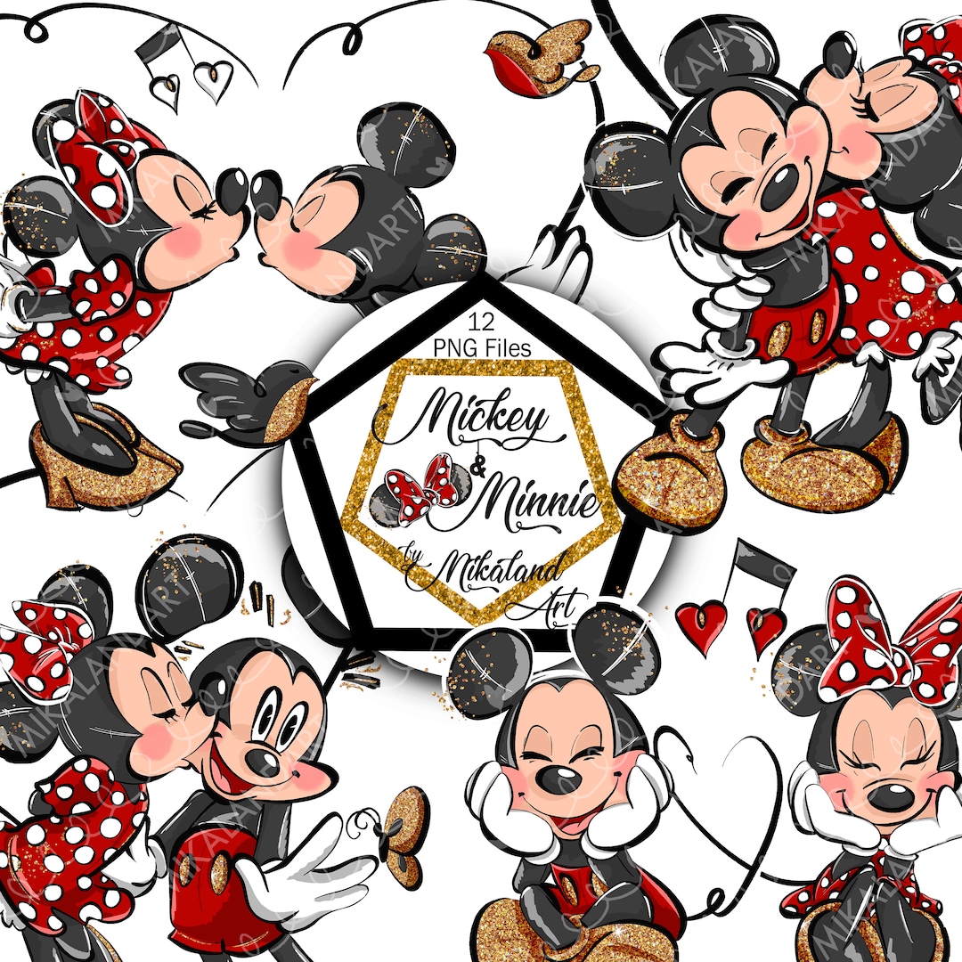 Mickey Minnie Mouse Hand-drawn PNG Files, Red Gold Grey Black Glitter ...