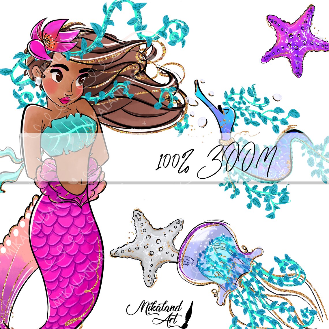 Mermaid Clipart Mermaid PNG Underwater Clip Art Sea | Etsy