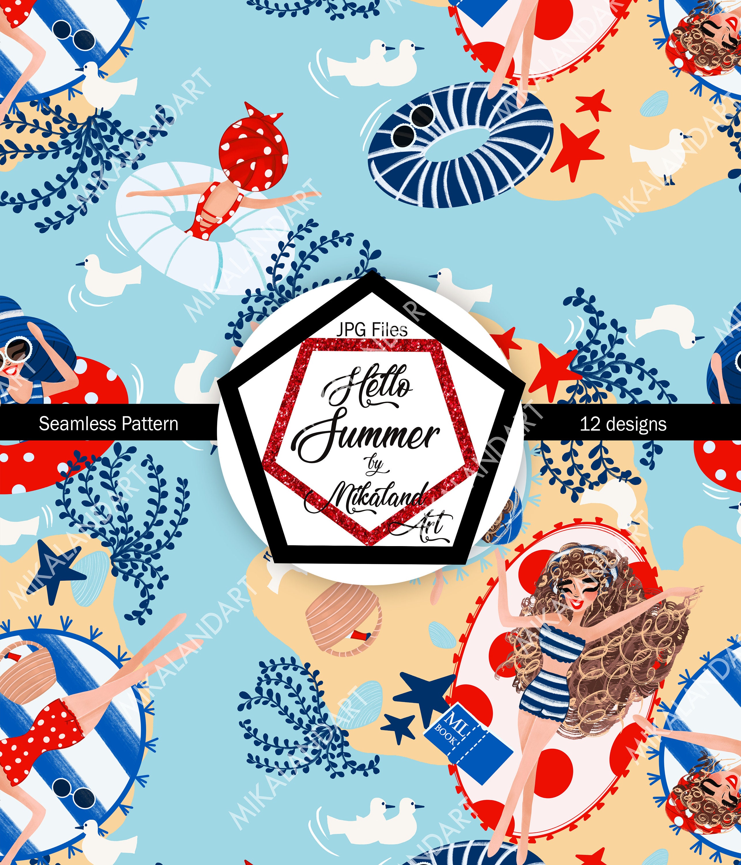Summer Seamless Pattern, Summer Beach Digital Seamless Paper, Hand ...