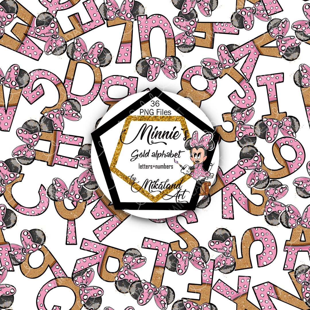 Minnie Mouse PINK&GOLD Alphabet Hand-drawn Clipart Letters and Numbers ...