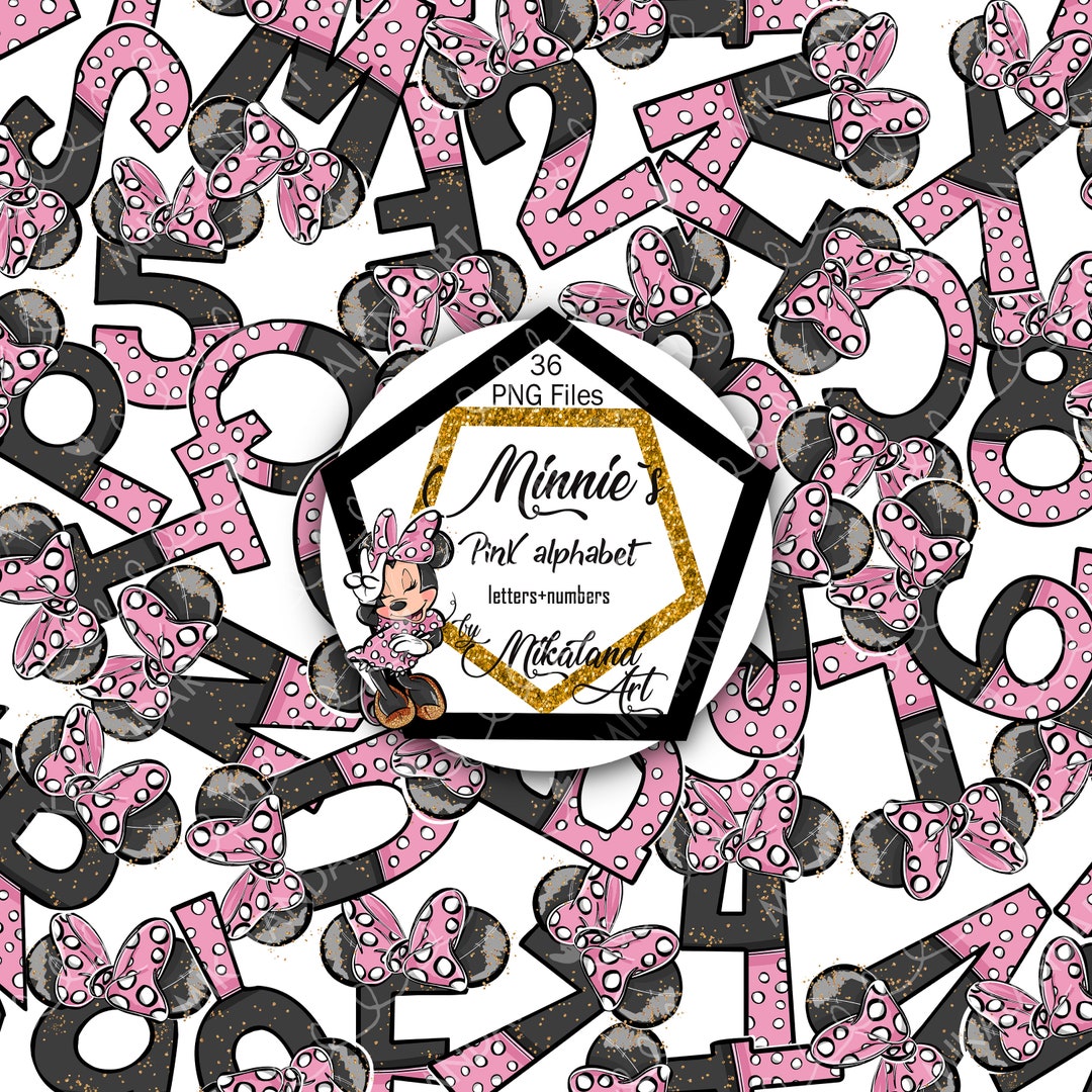 Minnie Mouse PINK Alphabet Hand-drawn Clipart Letters and Numbers, Pink ...