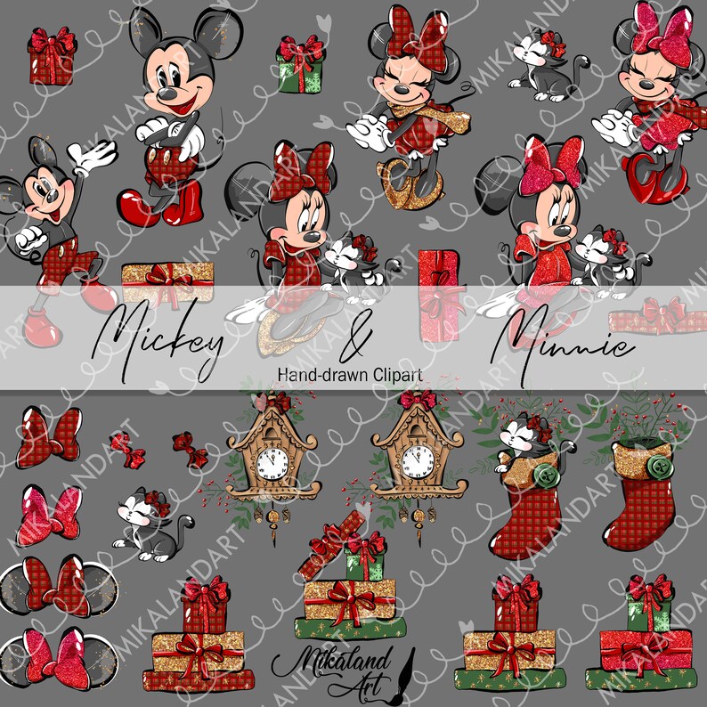 Mickey Minnie Mouse Hand-drawn PNG Files Red Gold Green - Etsy