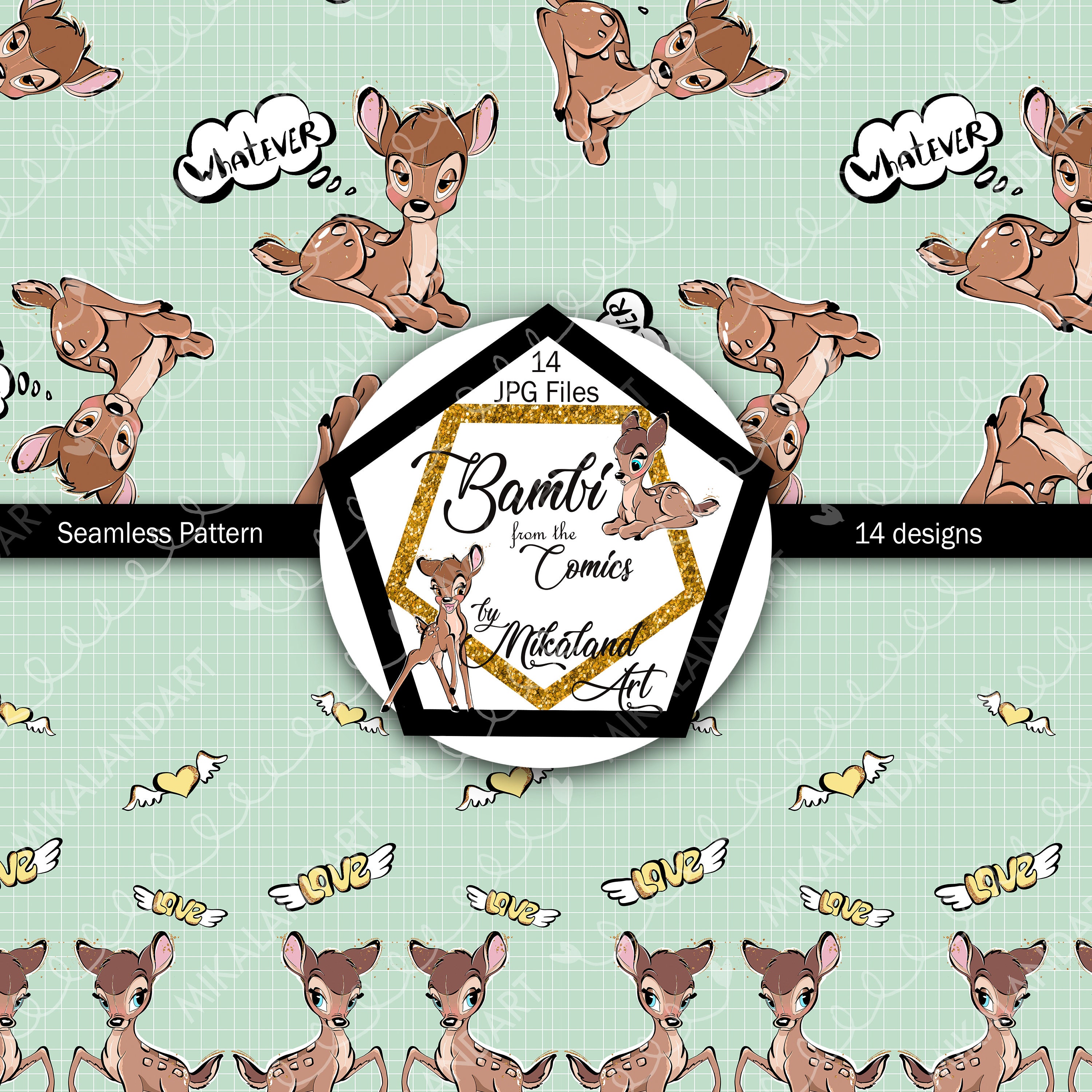 Bambi Comic Cartoon Animation Seamless Pattern Hand-drawn - Etsy